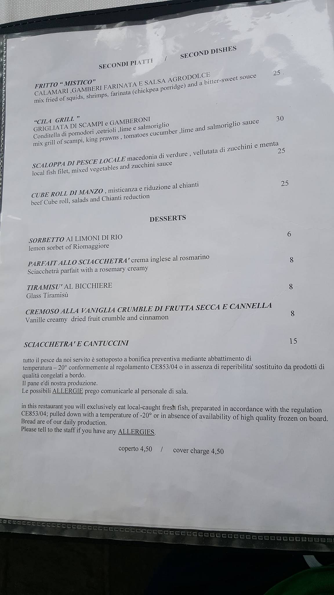 Menu at Dau Cila pub & bar, Riomaggiore