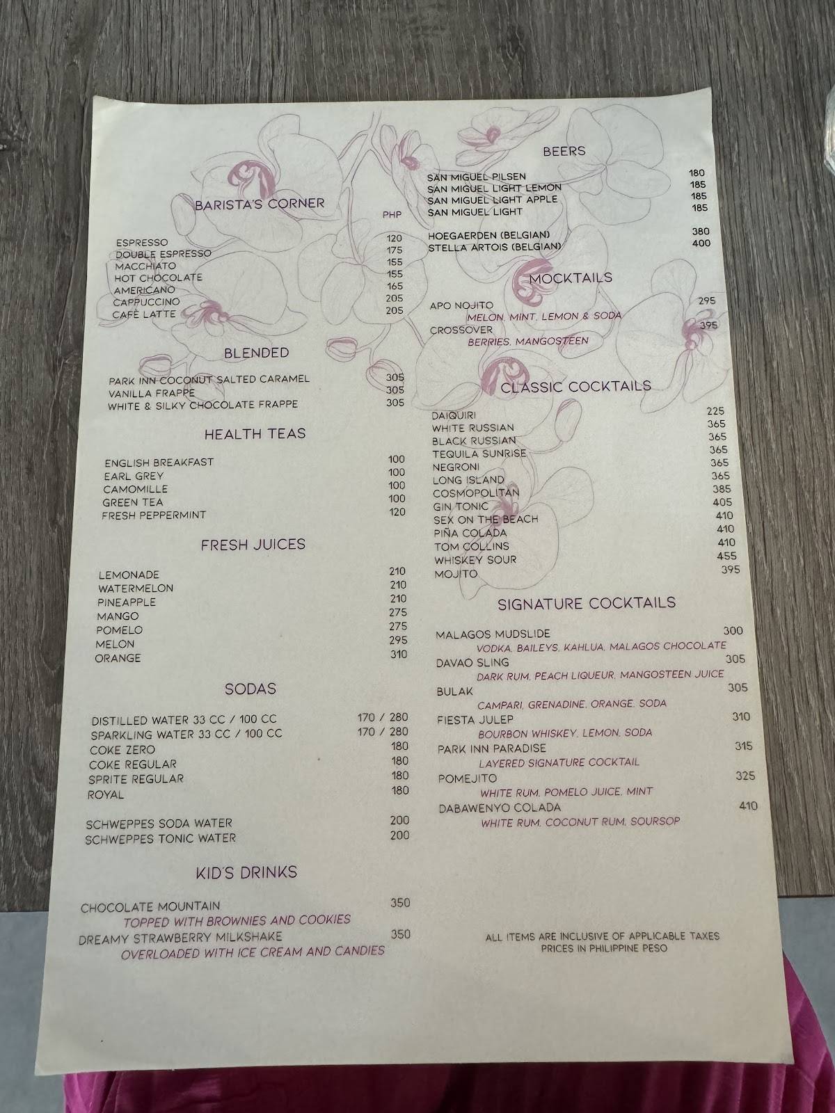 Menu at Vanda, Davao City