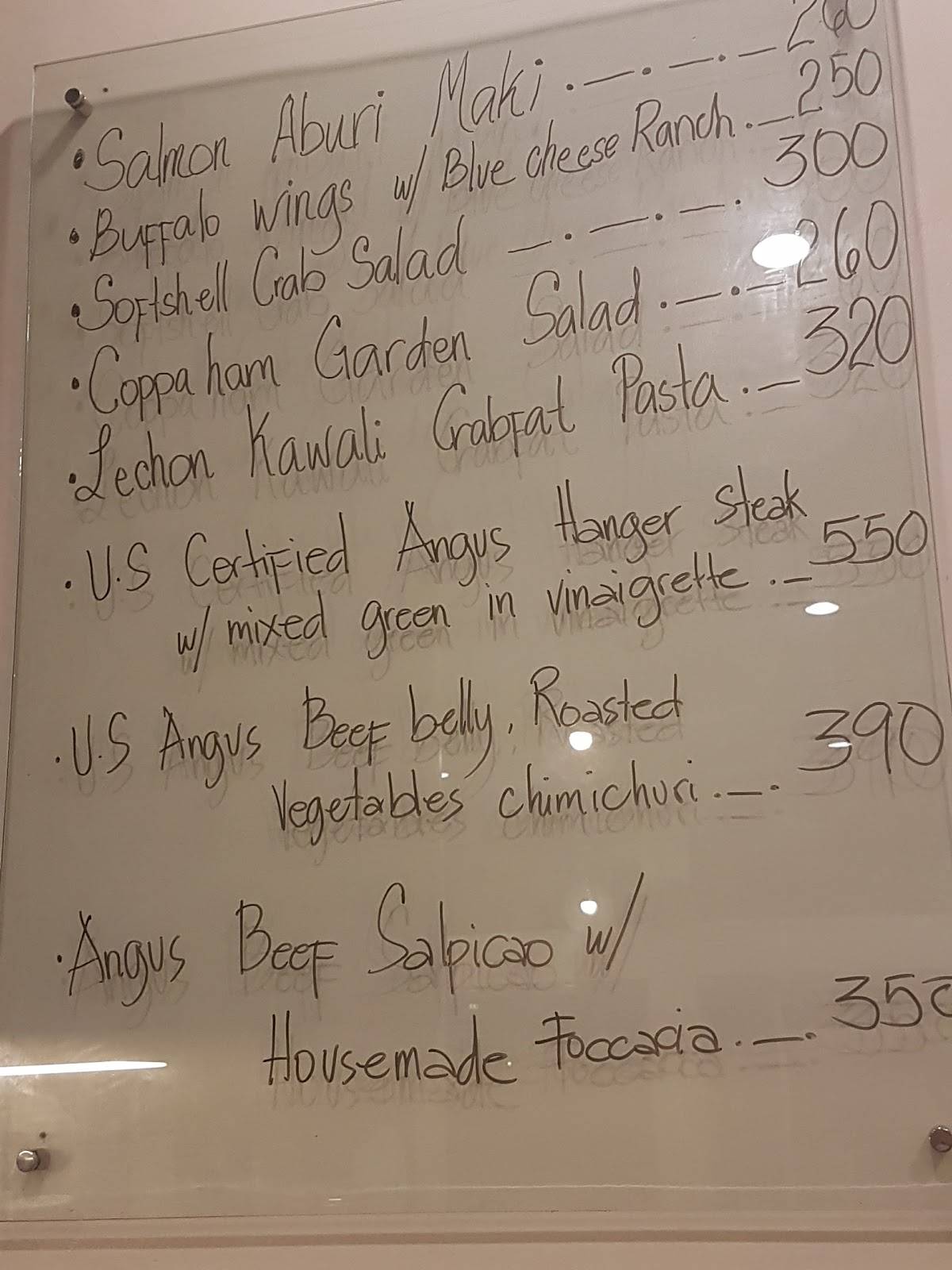 Menu at The Fat Cow restaurant, Davao City