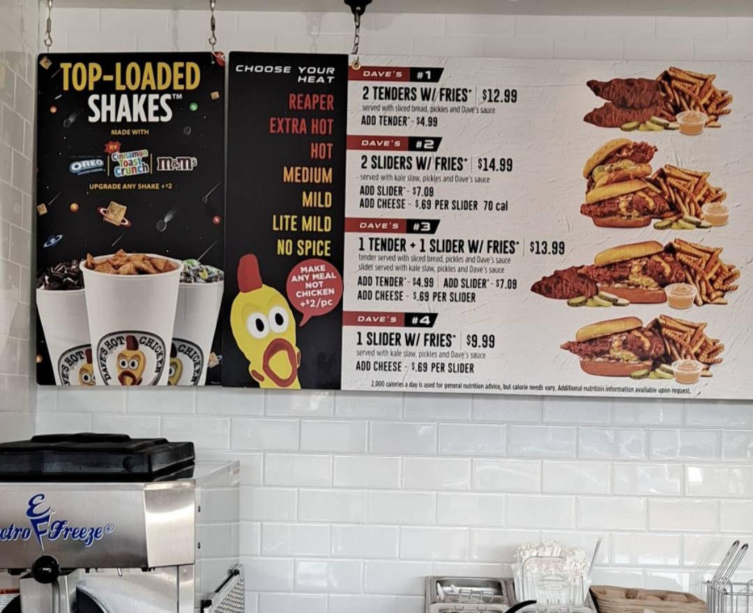 Menu at Dave’s Hot Chicken restaurant, Framingham