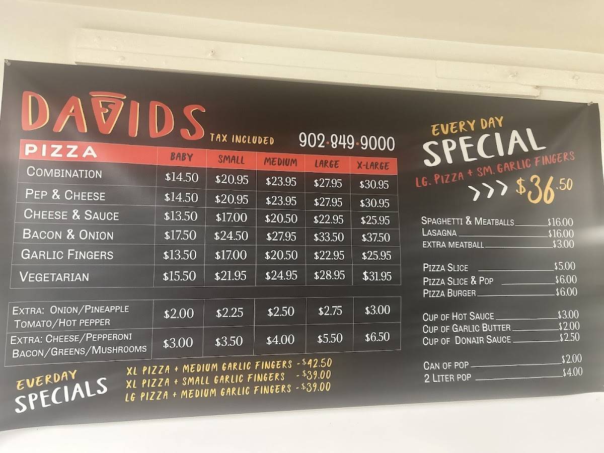 Menu at Davids Pizza pizzeria, Glace Bay