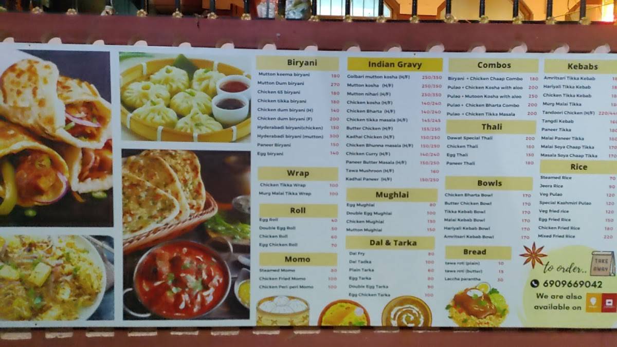 Menu at Dawat, Agartala
