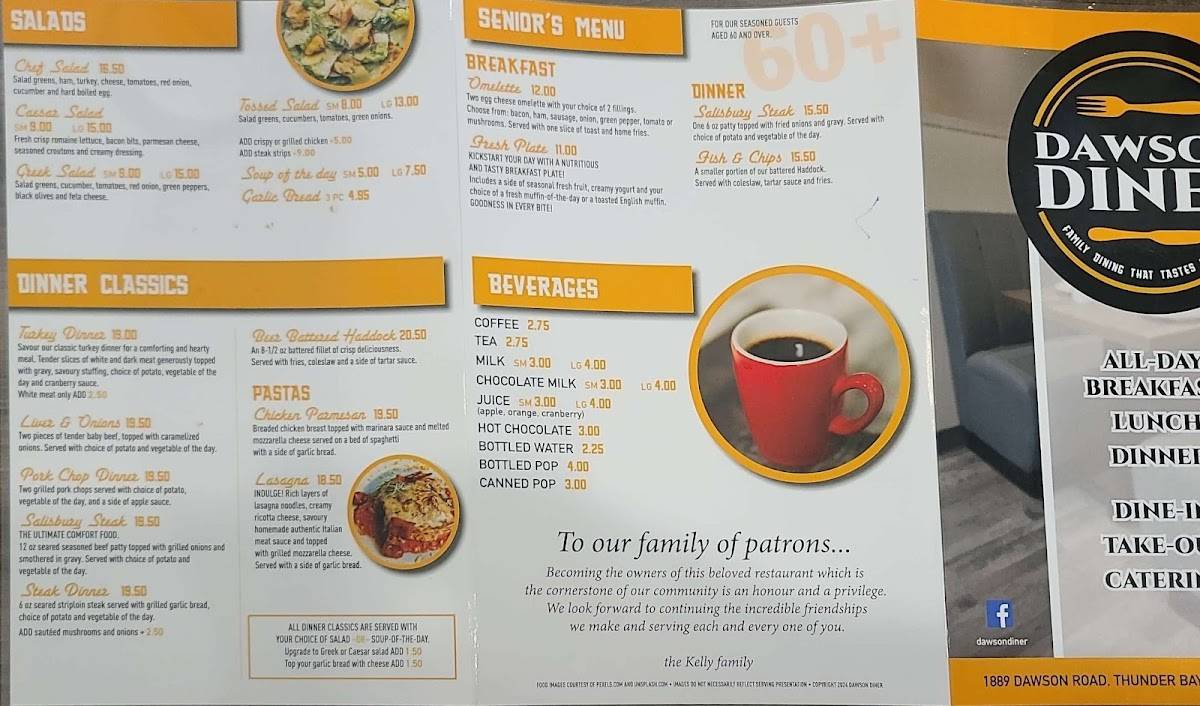 Menu at Dawson Diner (Formerly Sweet G's) restaurant, Thunder Bay