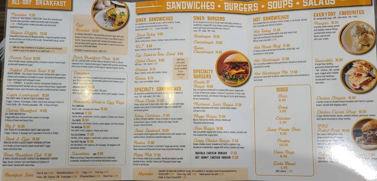 Menu at Dawson Diner (Formerly Sweet G's) restaurant, Thunder Bay
