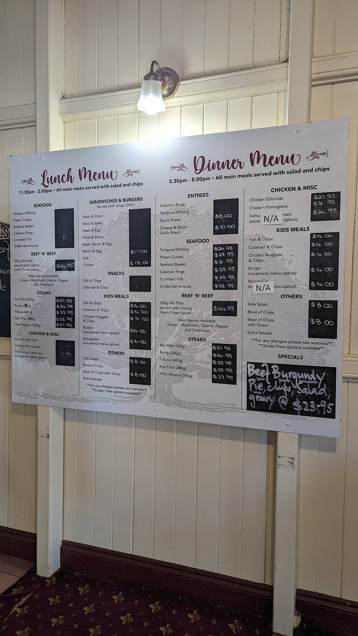 Menu at Dayboro Crown Hotel pub & bar, Dayboro