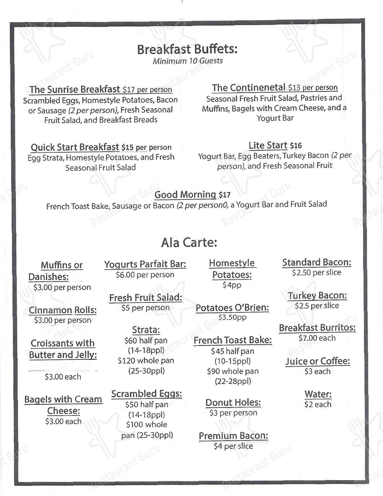 Menu at Amber Rose Restaurant & Catering, Dayton