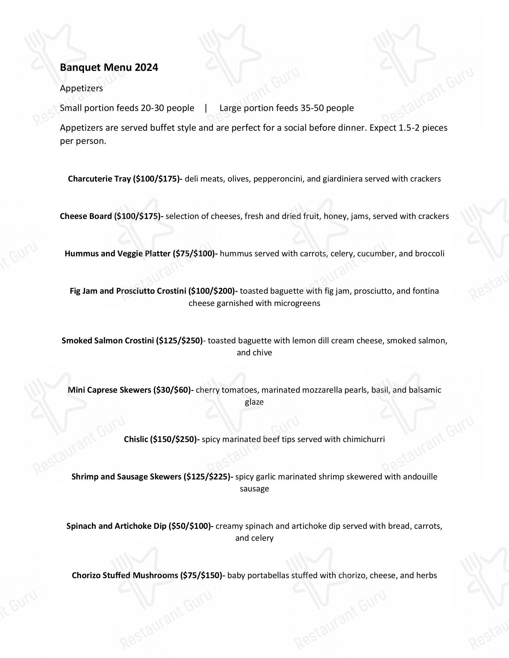 Menu at Deadwood Social Club, Deadwood