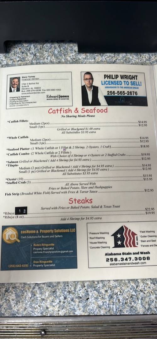 Menu at Libby's Catfish & Diner restaurant, Priceville, AL-67