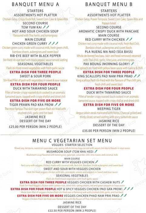 Menu at Dee Thai restaurant, Altrincham