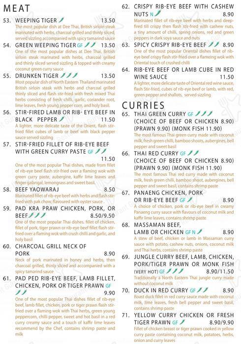 Menu at Dee Thai restaurant, Altrincham