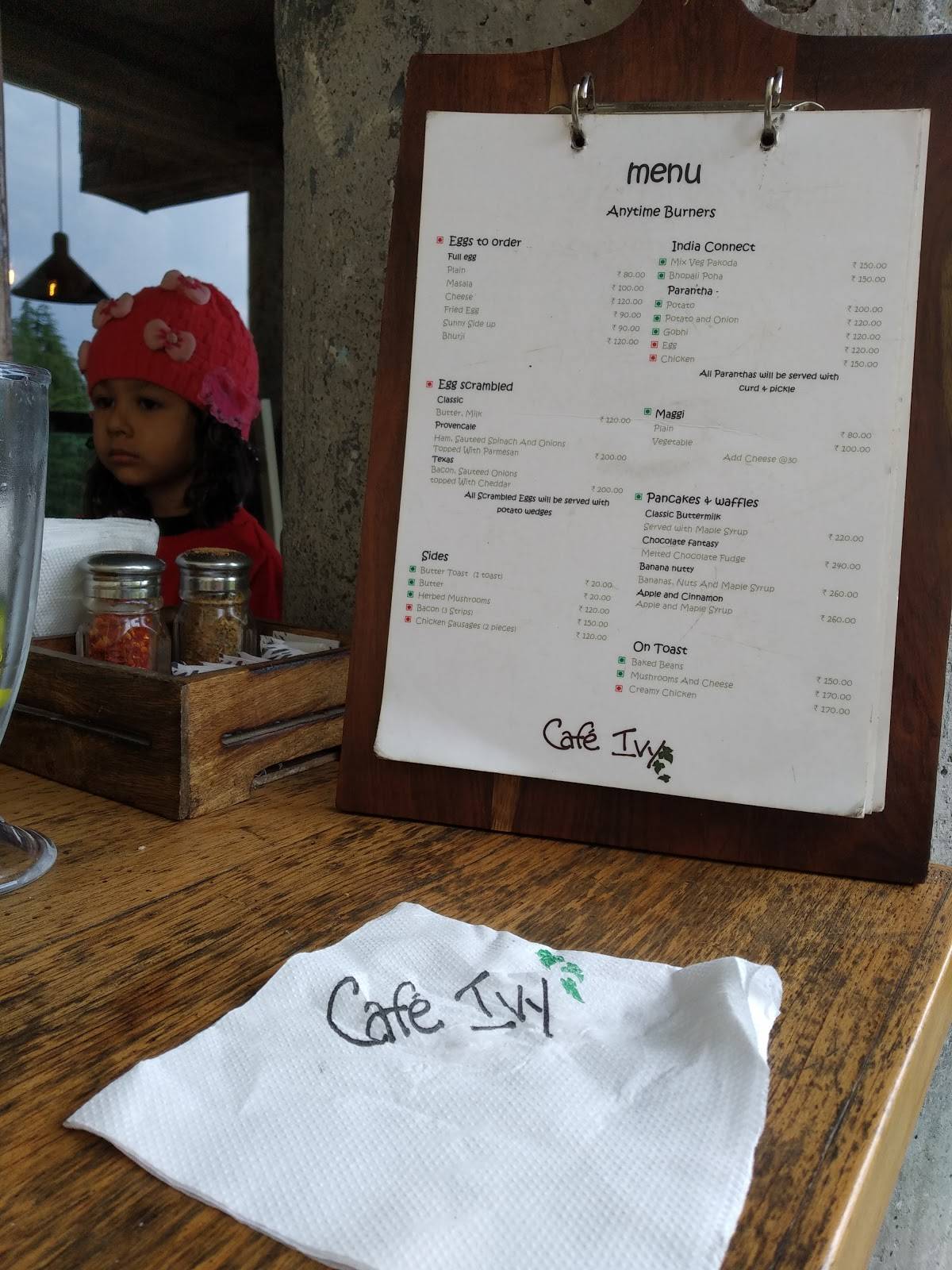 Menu at Cafe Ivy, Mussoorie