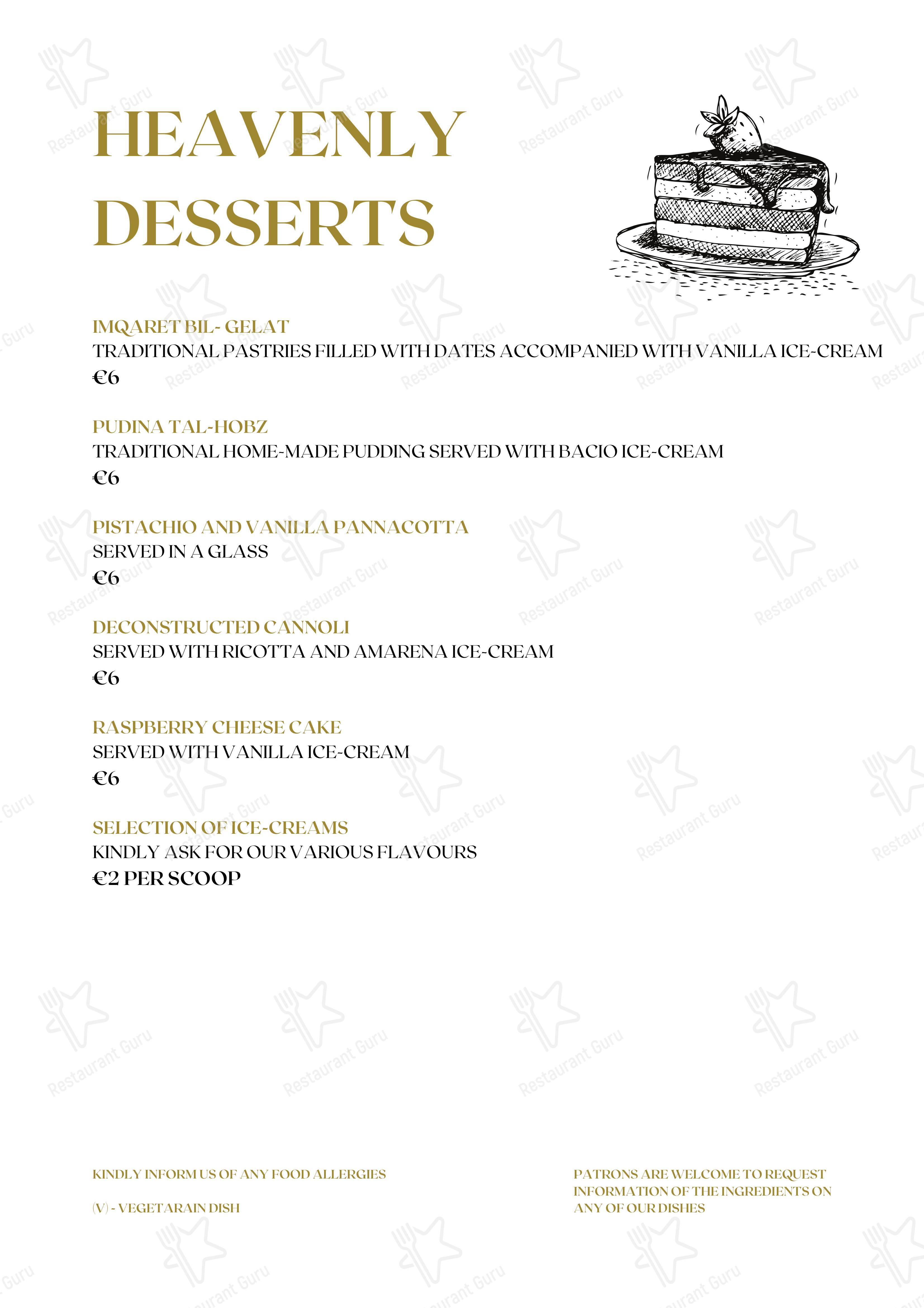 Menu at Del Borgo restaurant, Birgu, 33 San Duminku