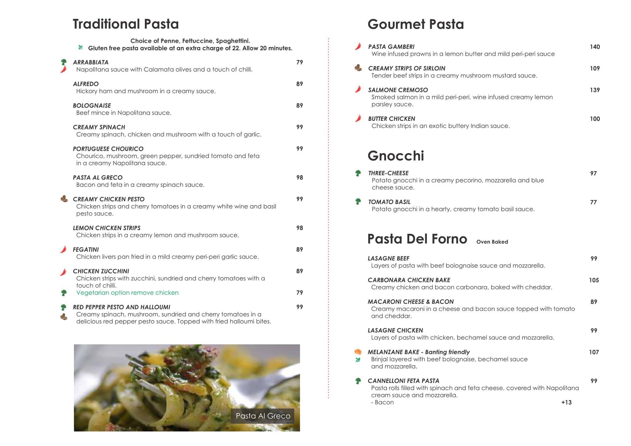 Menu at Del Forno Epsom Downs restaurant, Sandton, Shopping Center