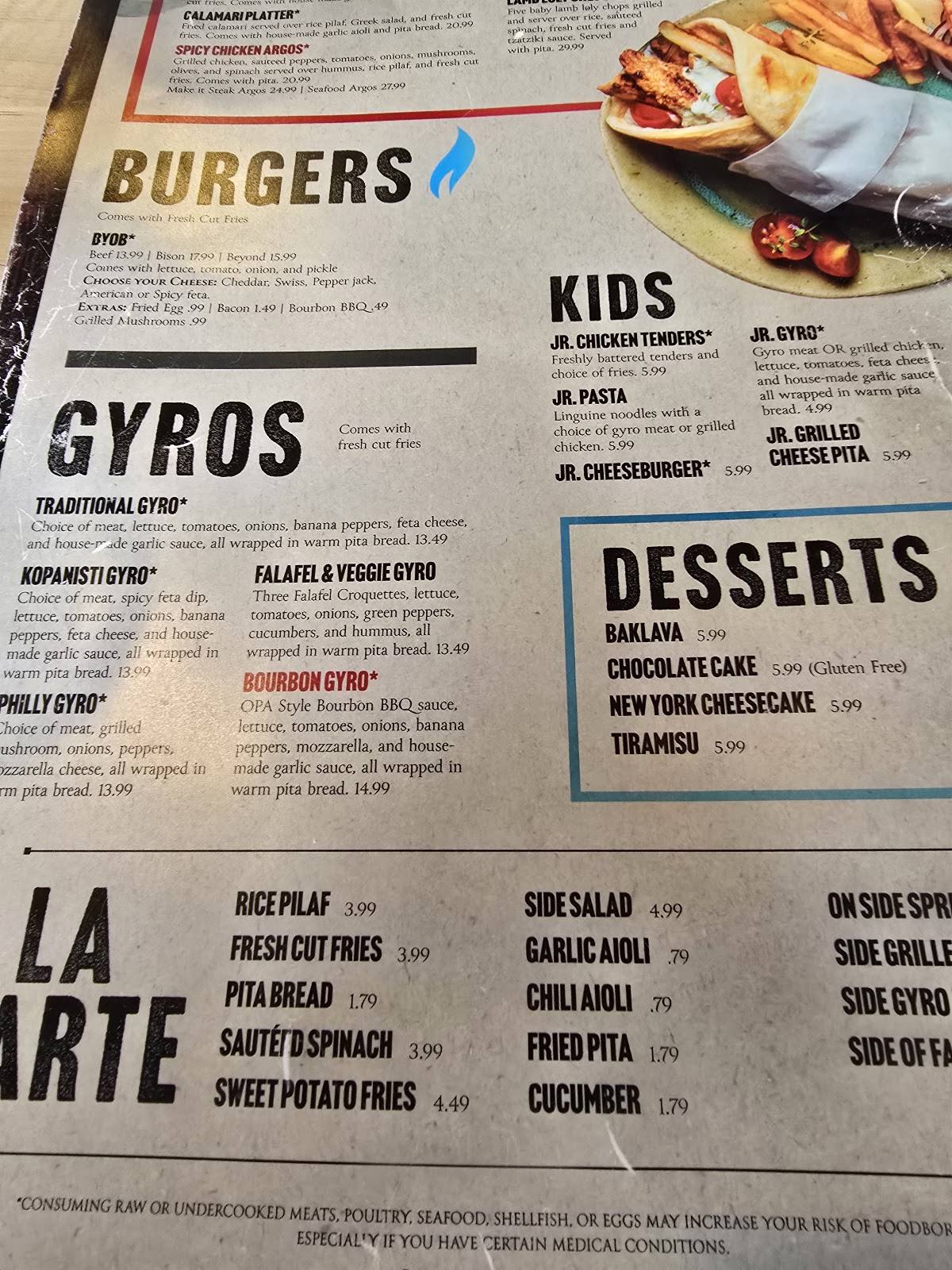 Menu at Opa Grill & Tavern restaurant, Delaware, 18 S Sandusky St