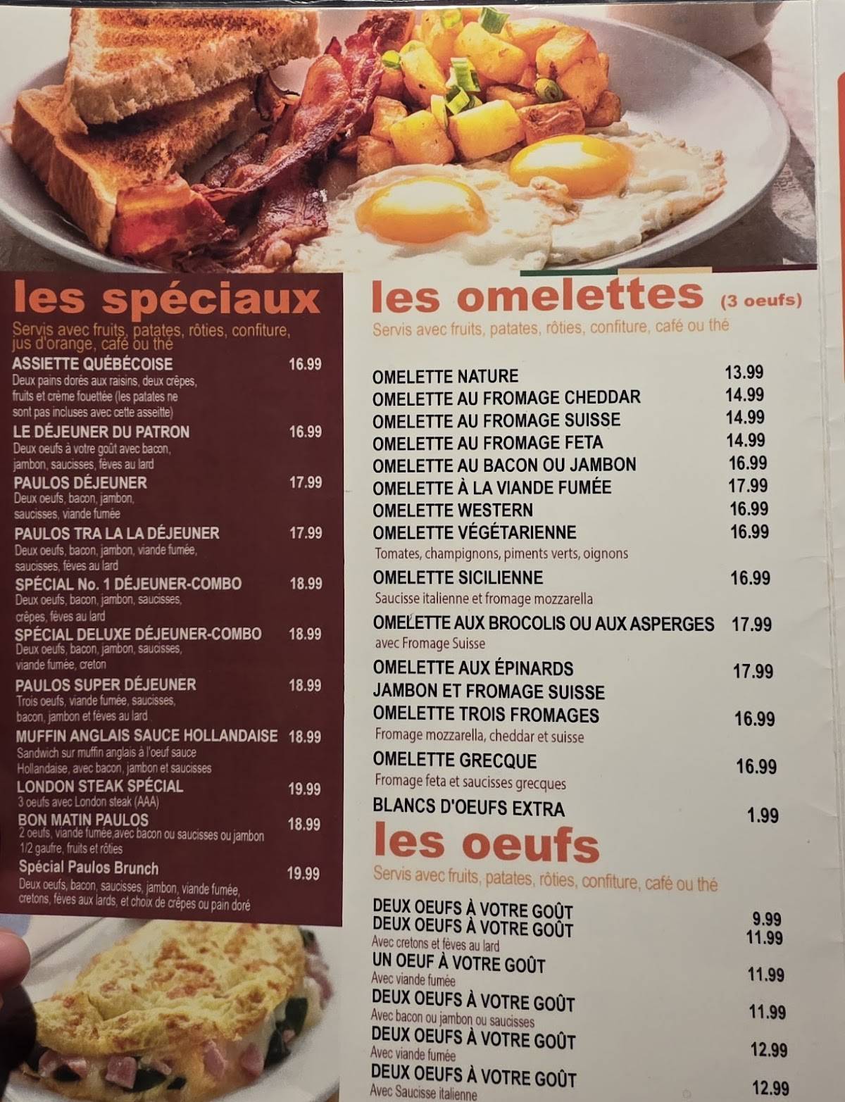 Menu au Deli Paulos restaurant, Montréal