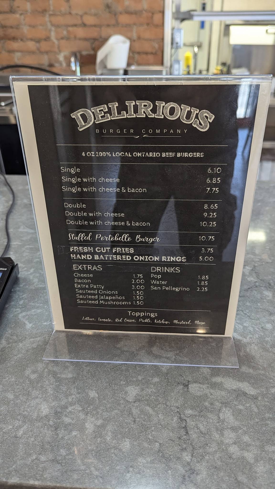 Menu at Delirious Burger Co. restaurant, Hamilton, 232 Locke St S