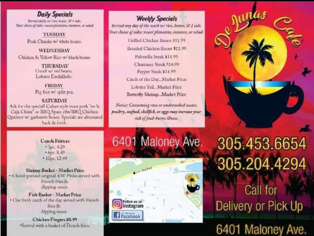 Menu at Deluna's Cafe, Key West, Maloney Ave