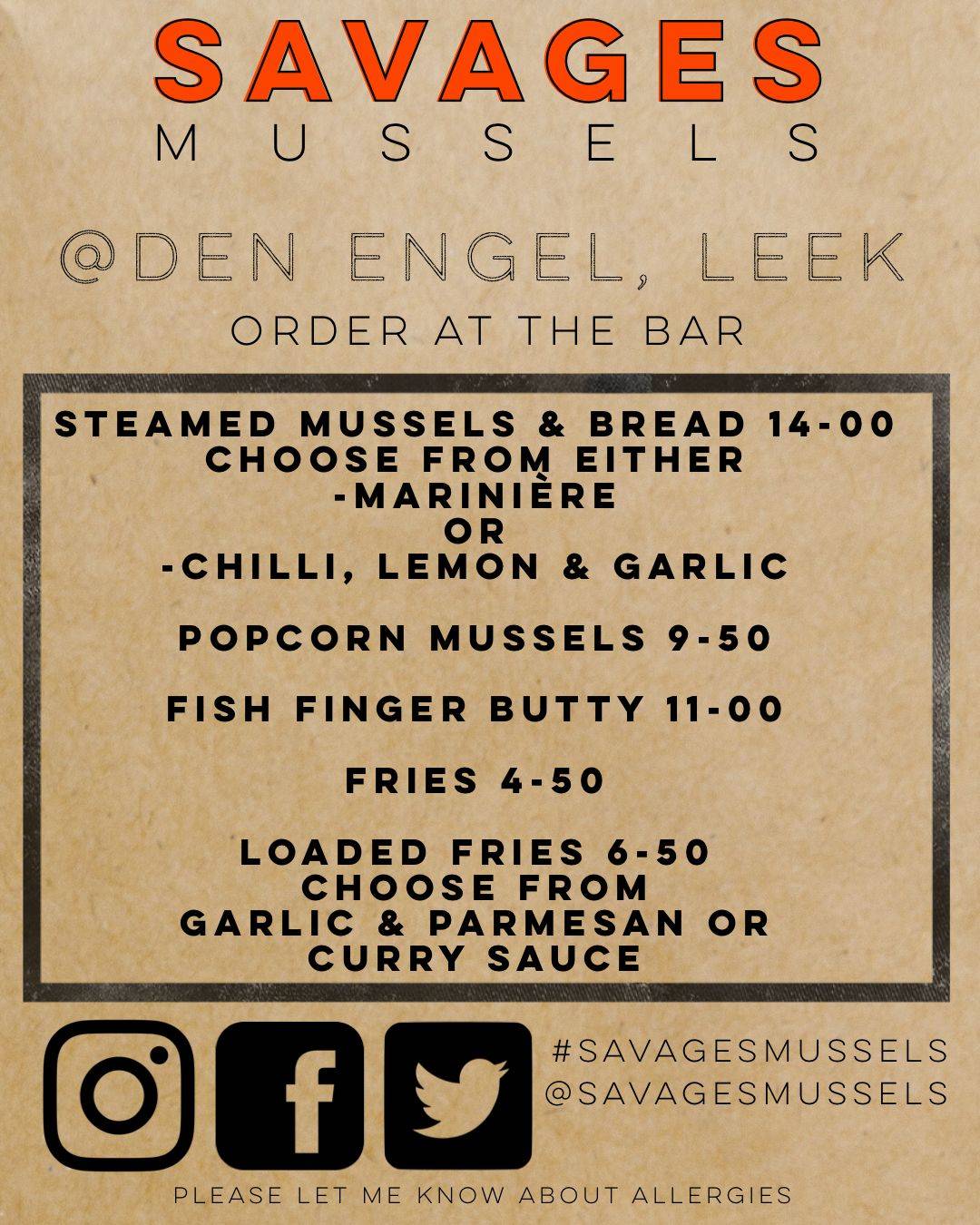 Menu at Den Engel Belgian Bar and Restaurant, Leek, 11 Stanley St