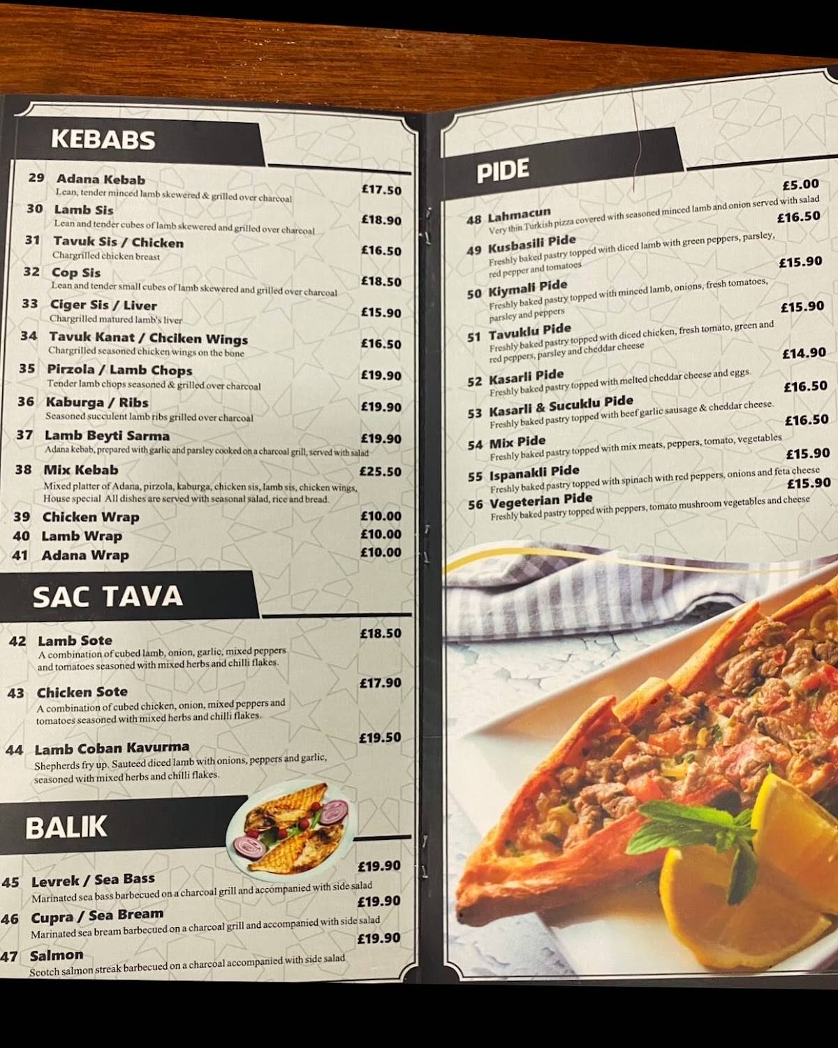 Menu at Deniz Turkish Restaurant, Sutton-in-Ashfield