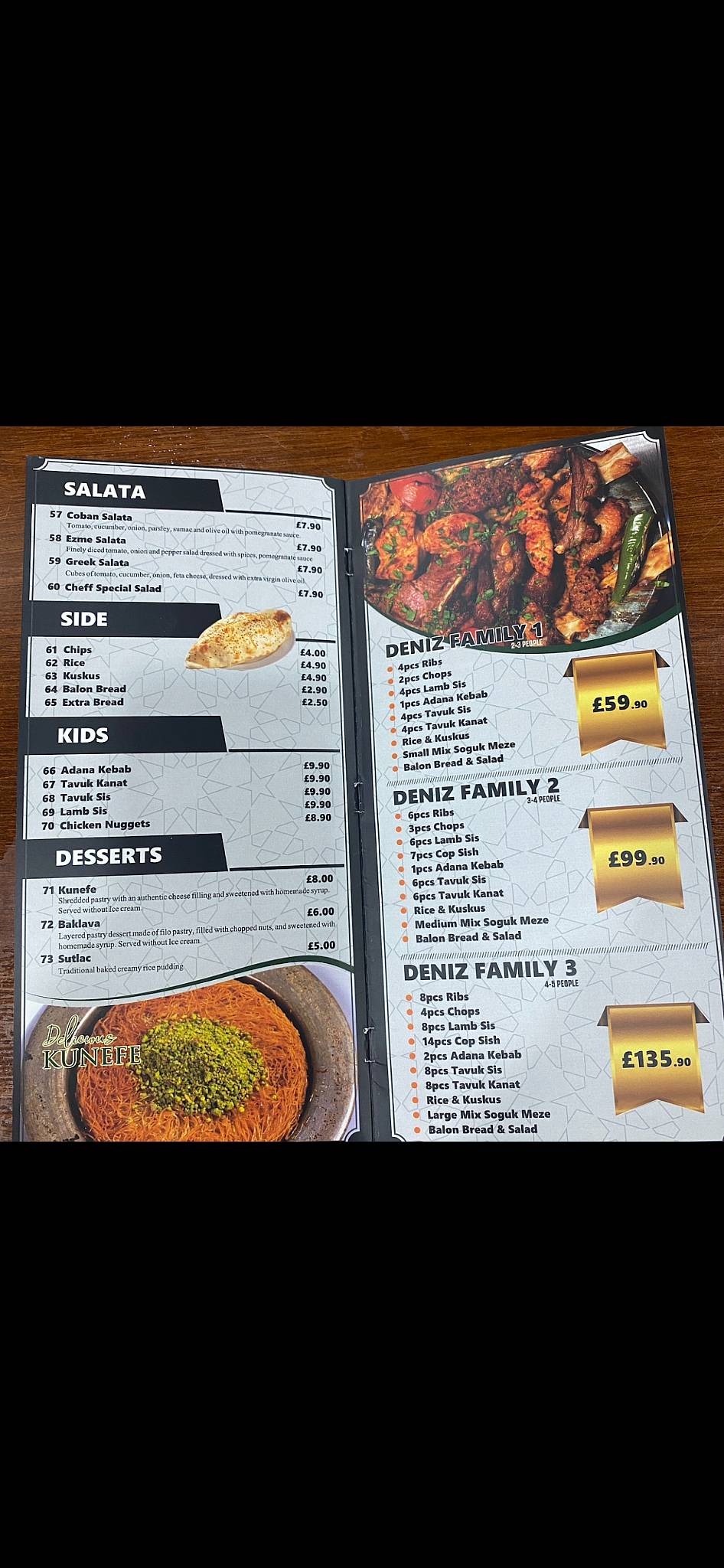 Menu at Deniz Turkish Restaurant, Sutton-in-Ashfield
