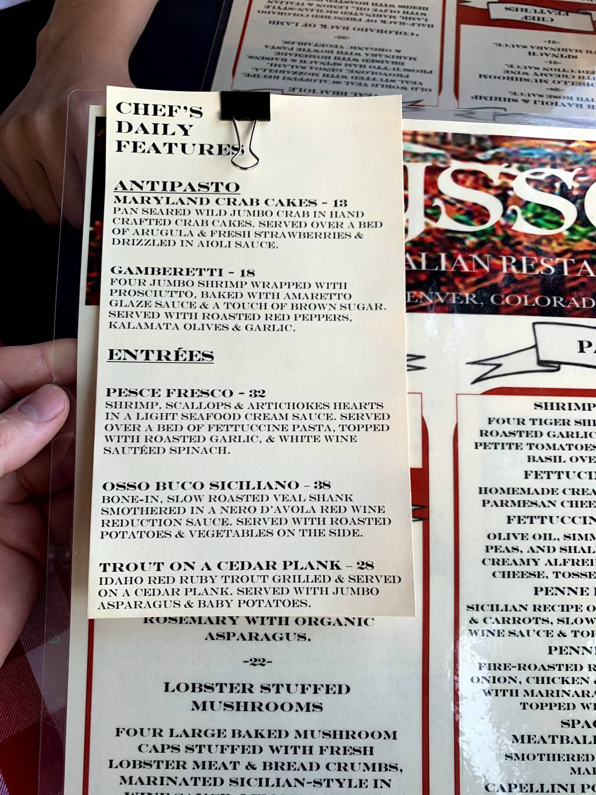 Menu at Odyssey Italian Restaurant, Denver, 603 E 6th Ave
