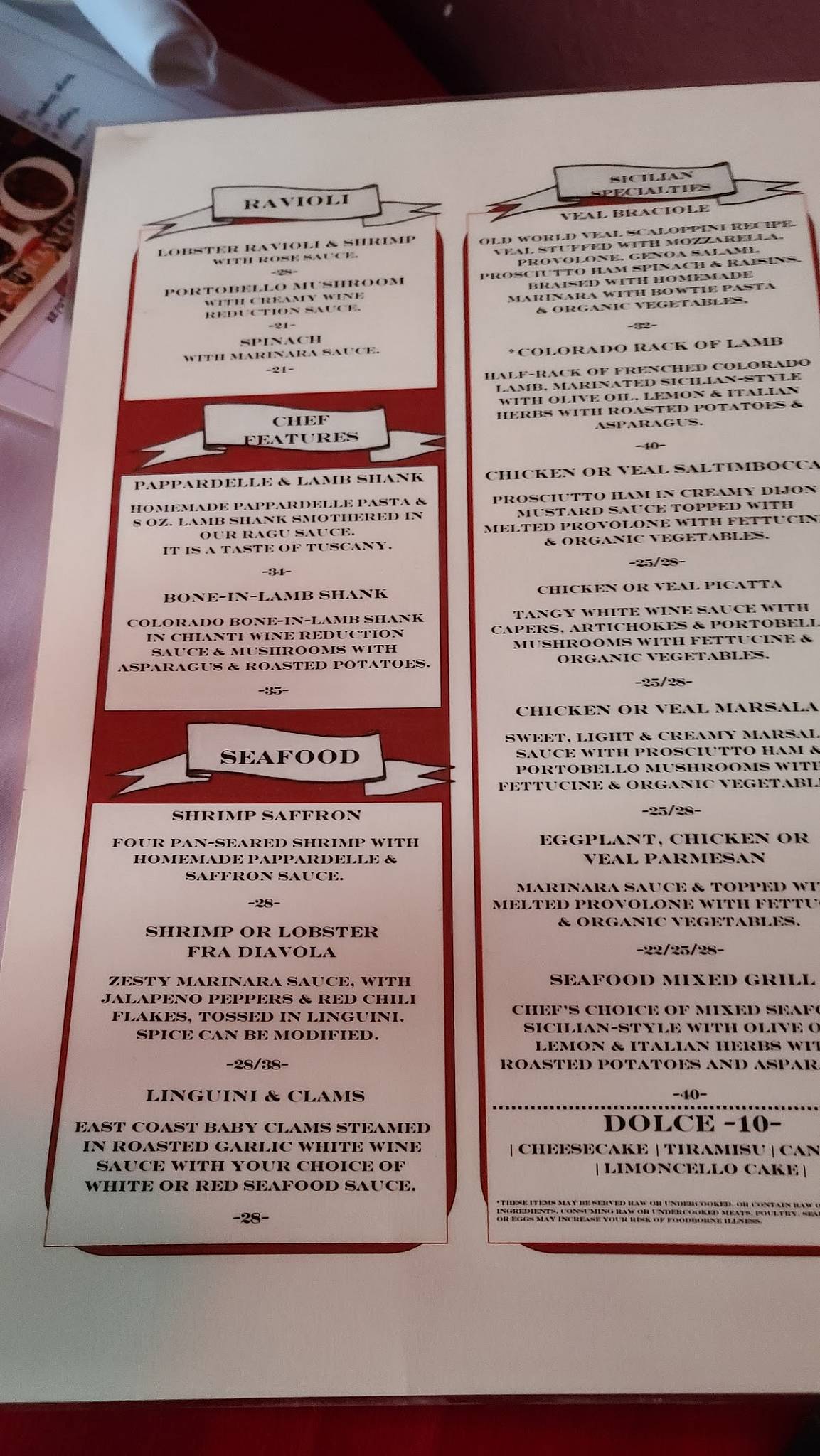 Menu at Odyssey Italian Restaurant, Denver, 603 E 6th Ave