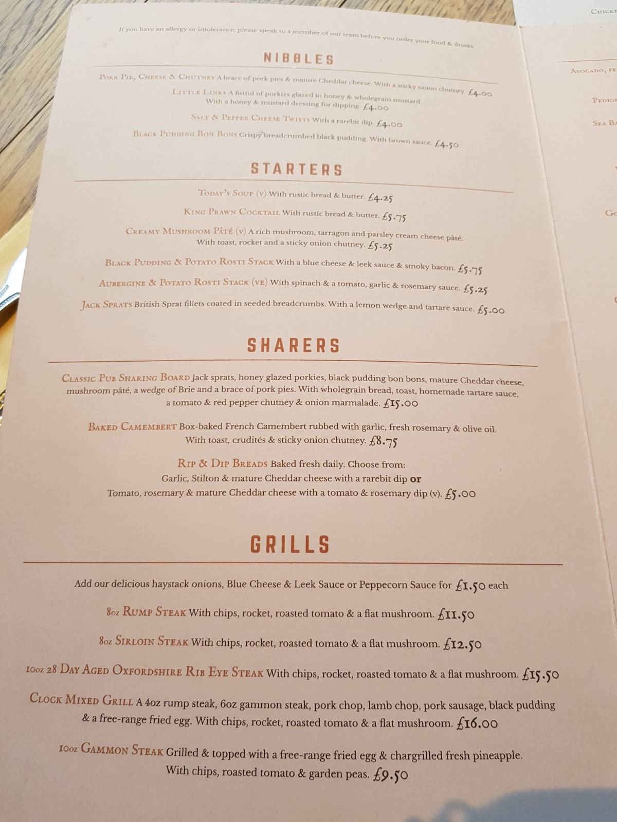 Menu at Clock Warehouse pub & bar, Derby