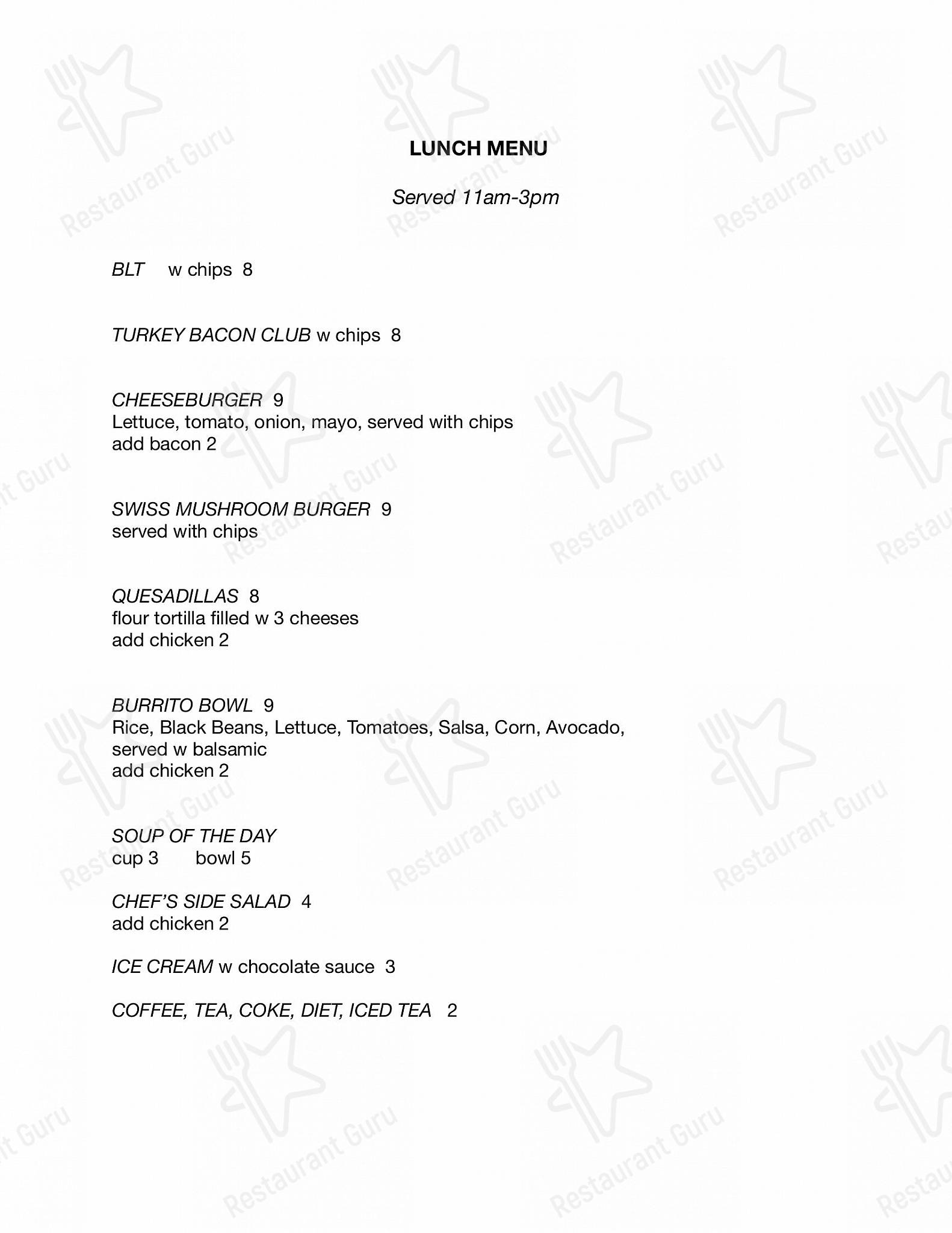 Menu at Suncliff Inn on the Lake restaurant, Derby
