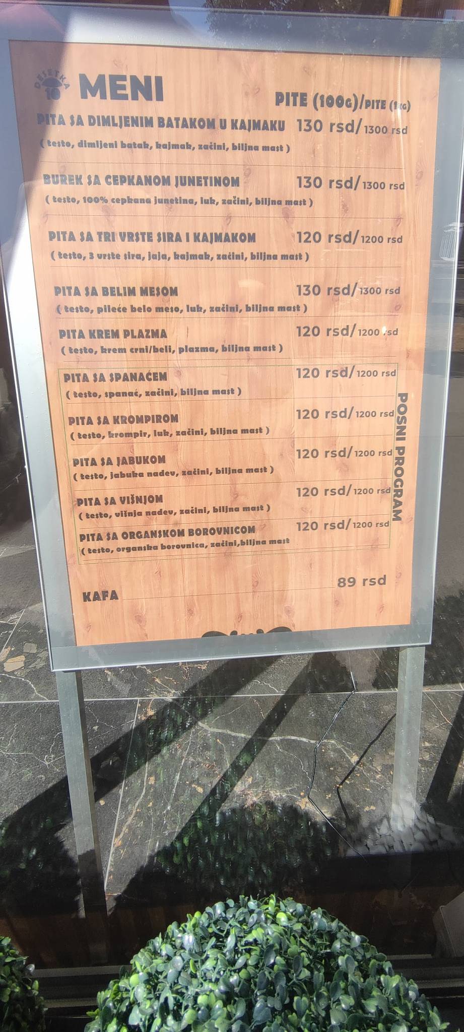 Speisekarte von Desetka Domaće Pite NS restaurant, Novi Sad