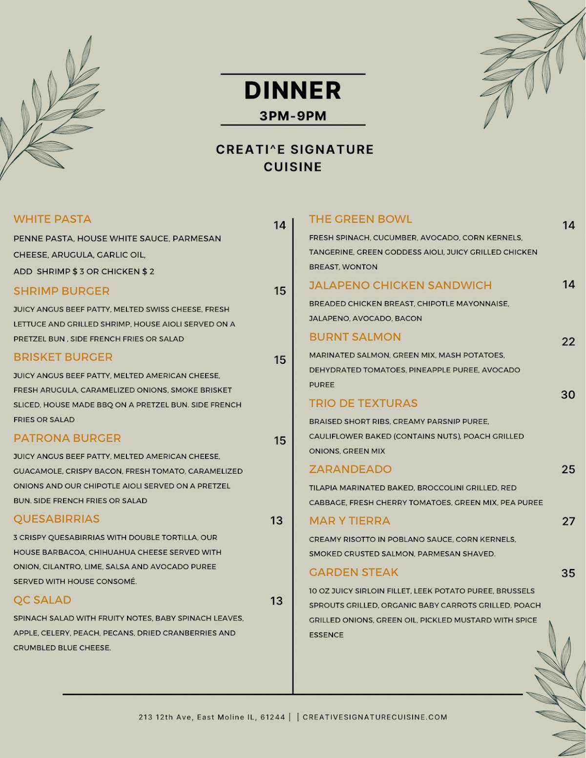 Carta del postres Creative Signature Cuisine, Silvis