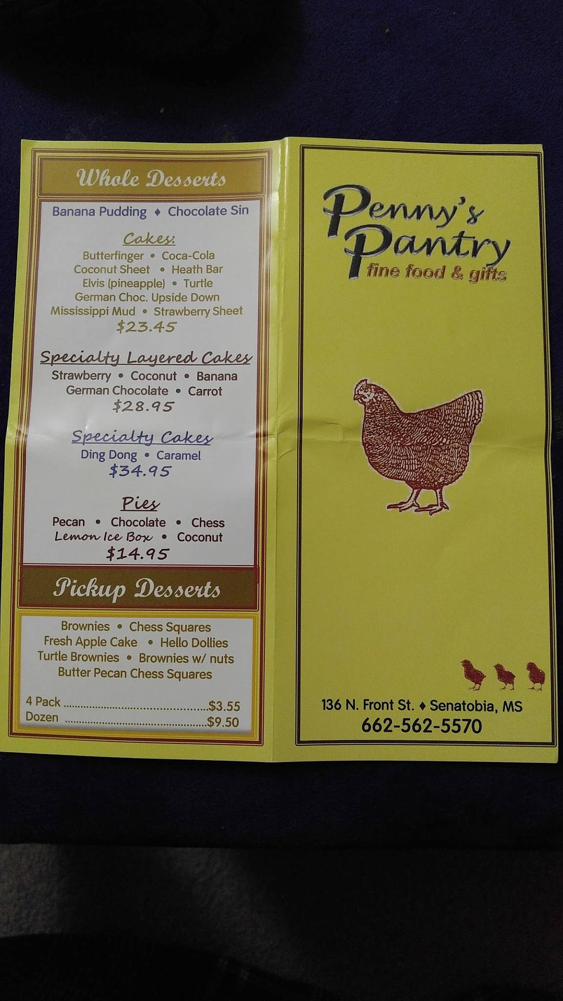 Menu at Penny's Pantry desserts, Senatobia, 136 N Front St