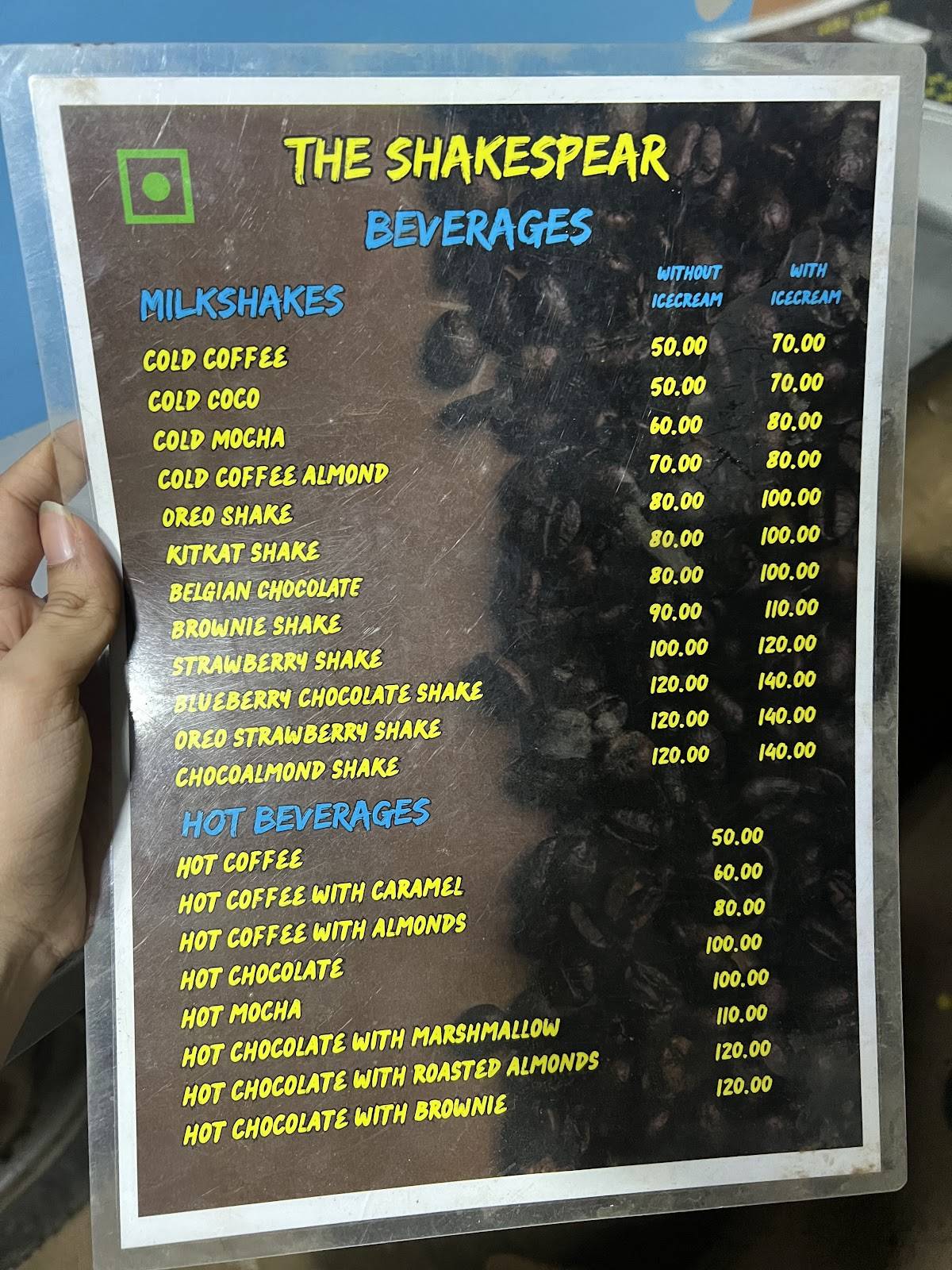 Menu at The Shakespear, Gandhinagar