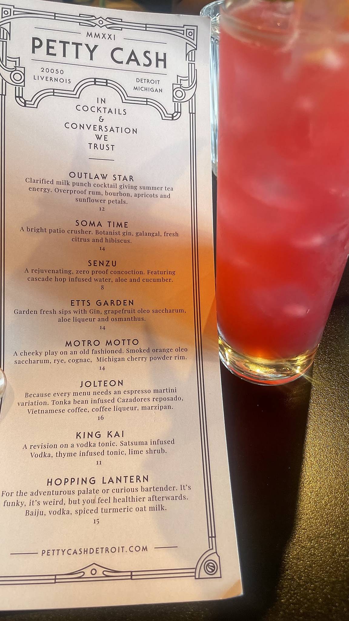 Menu at Petty Cash pub & bar, Detroit