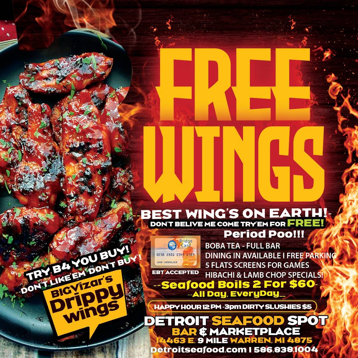 Menu at Detroit Seafood Spot Bar - Ebt, 2 for $60 Boils, Free Wings ...
