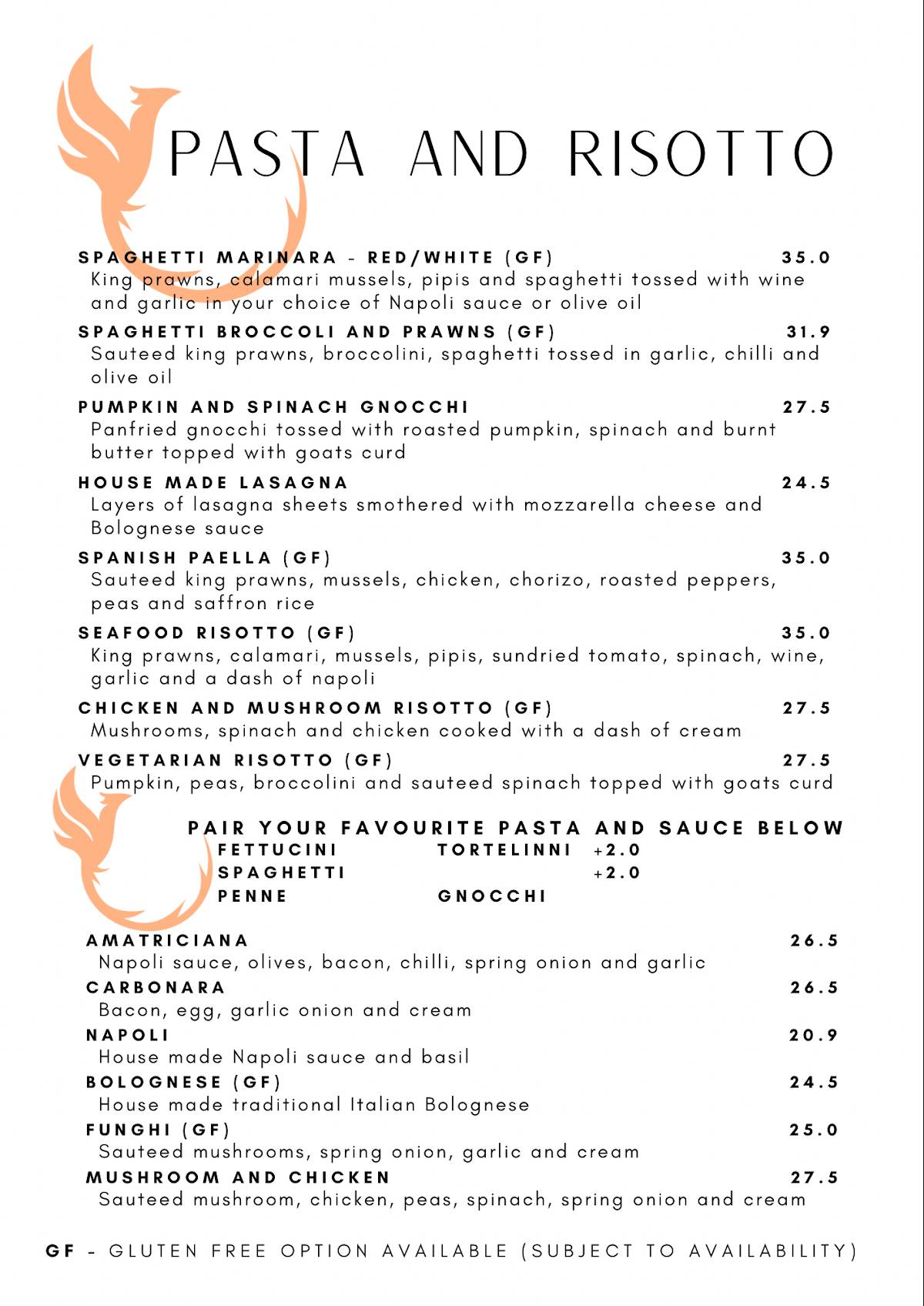 Menu at Phoenix and Co restaurant, Plenty