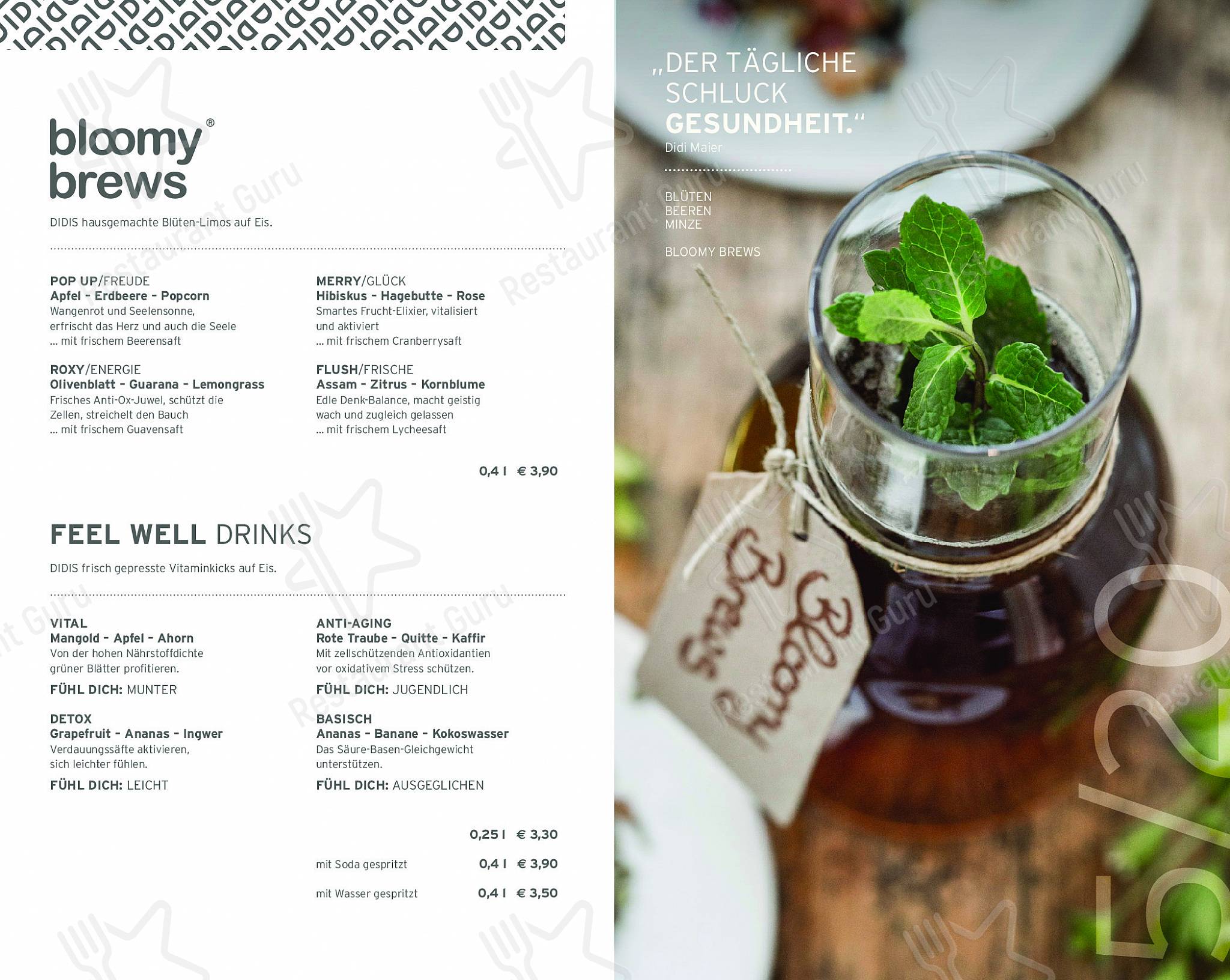 Menu at DIDIlicious restaurant, Salzburg