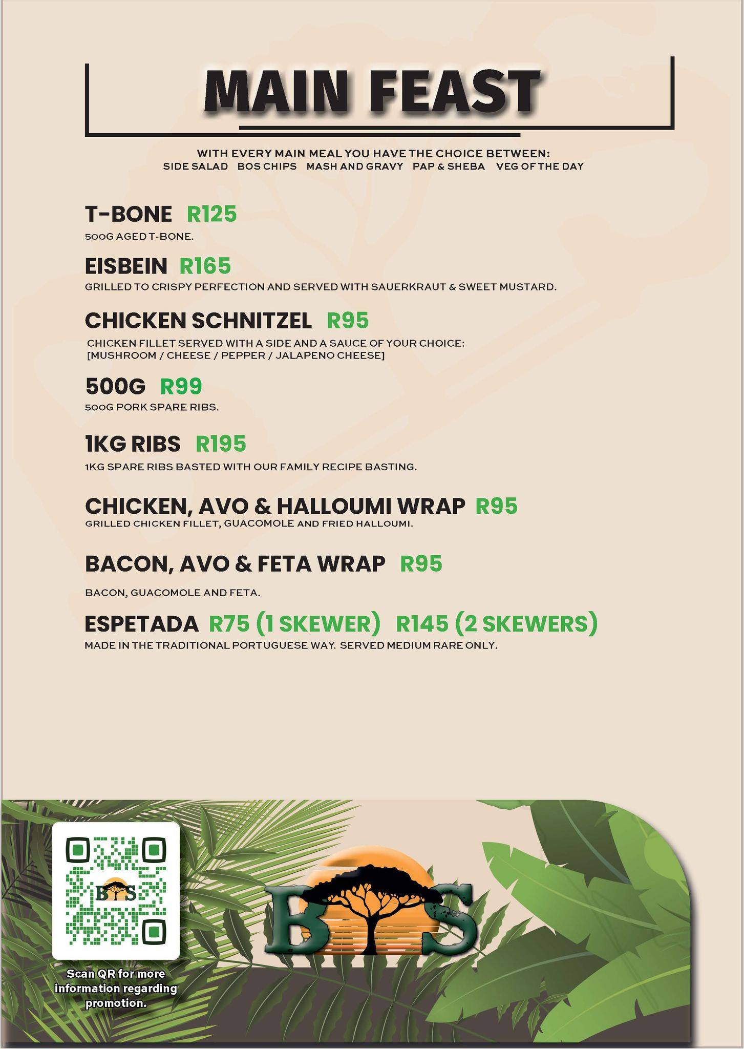 Menu at Die Bos Restaurant & Function Venue, Pretoria