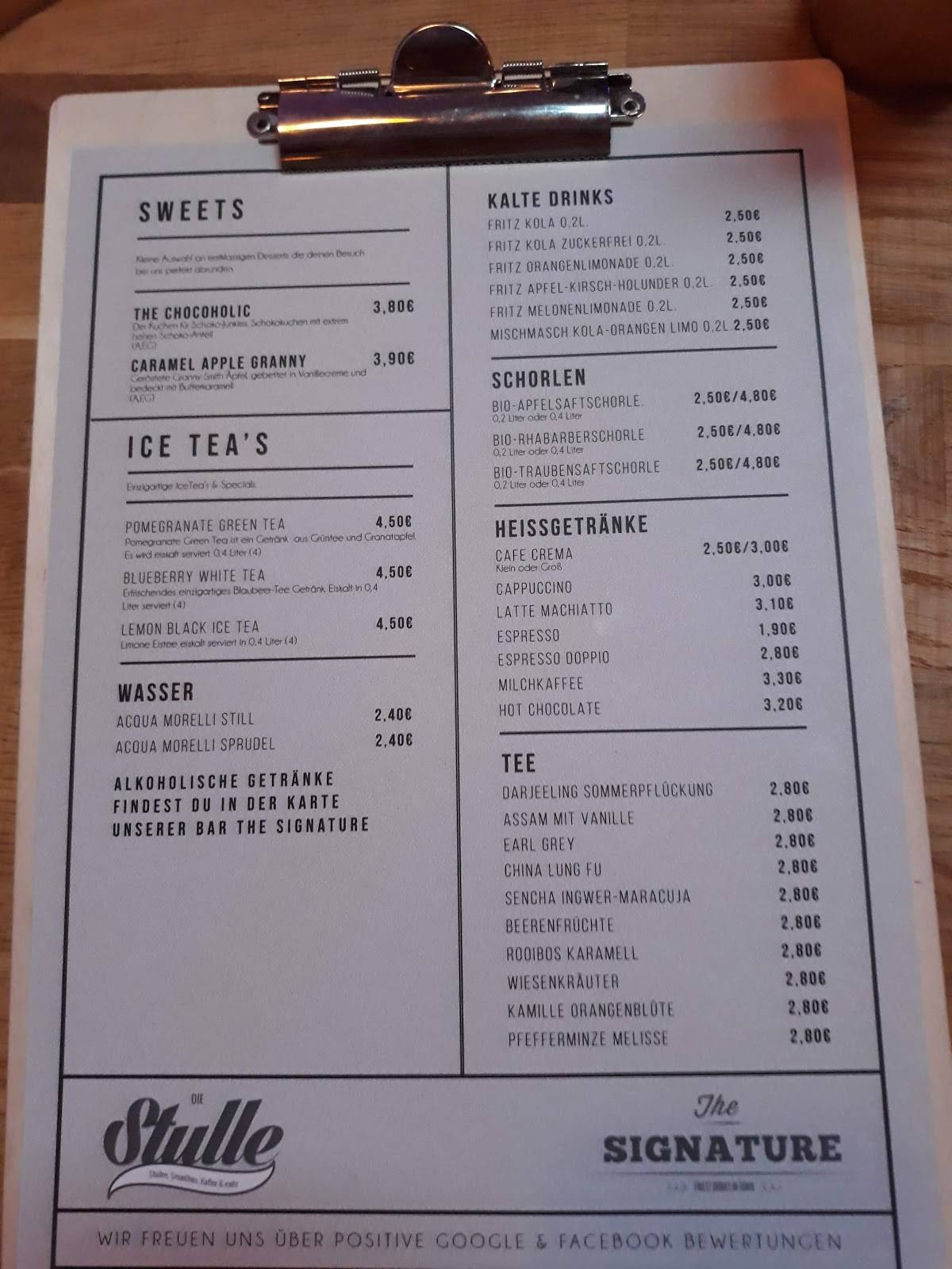 Speisekarte von Die Stulle Lübeck restaurant, Lübeck