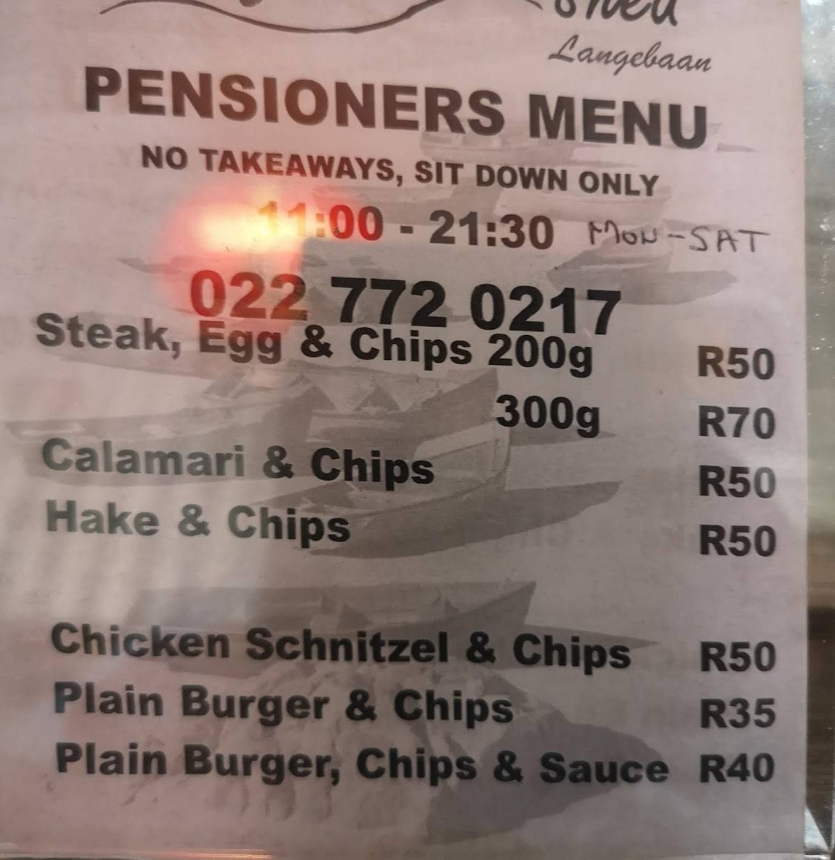 Menu at Die Watergat Langebaan restaurant, Langebaan, Free Port Centre ...