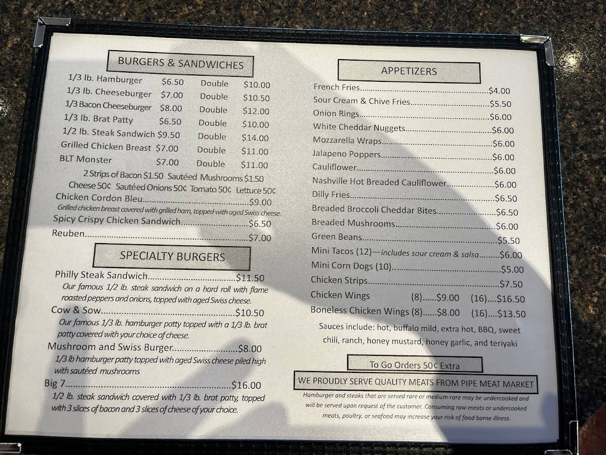 Menu at Dilly’s 7 Corners pub & bar, New Holstein