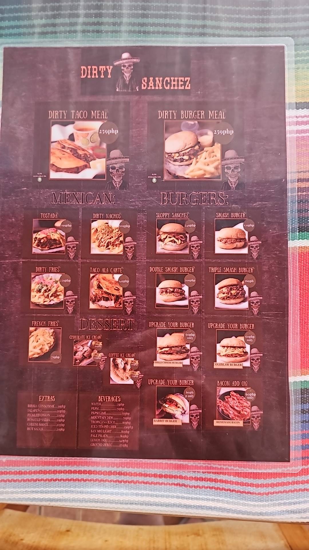 Menu at Dirty Sanchez Catalunan Pequeño restaurant, Davao City