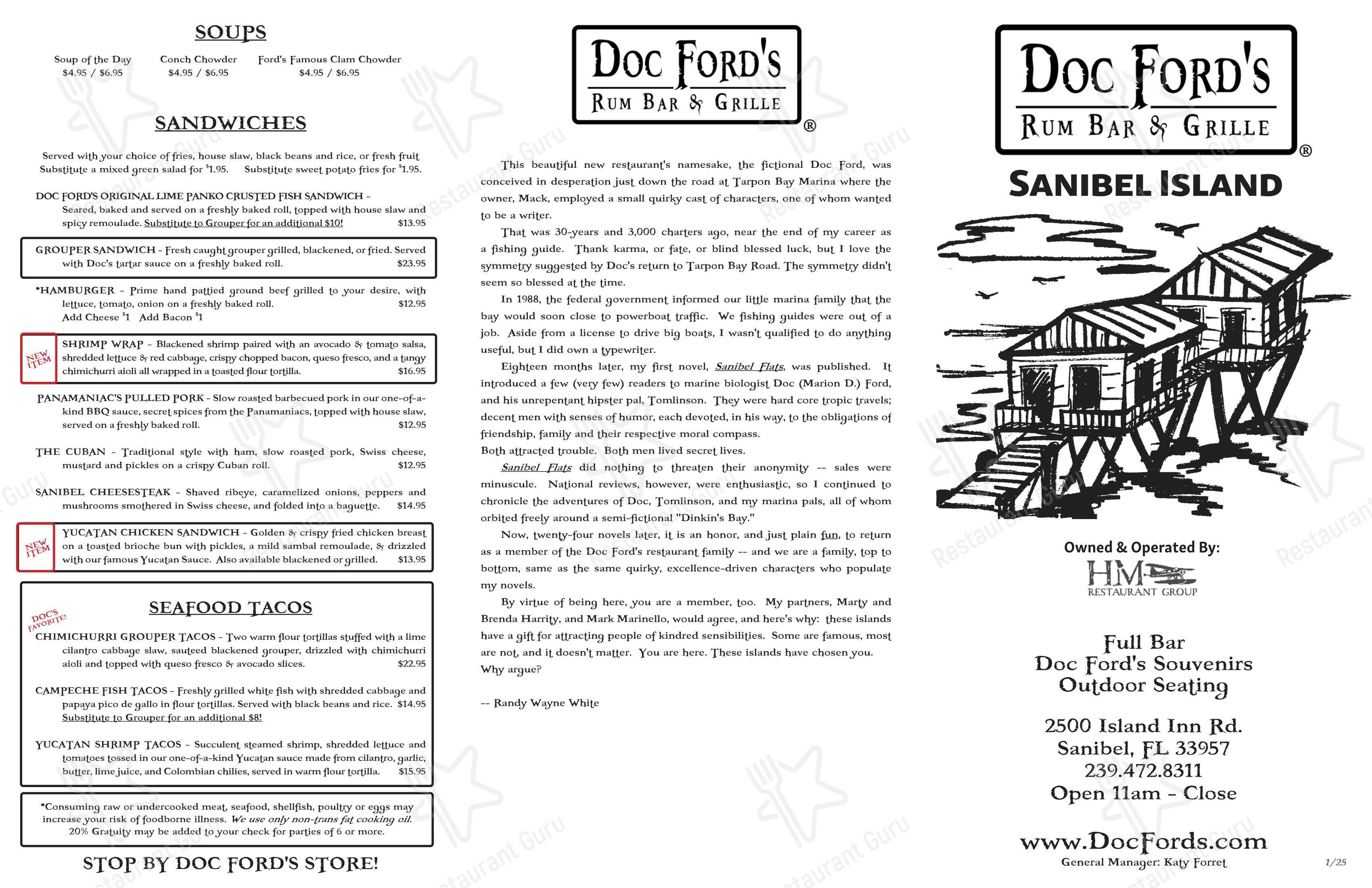 Menu at Doc Ford's Rum Bar & Grille, Sanibel, Island Inn Rd