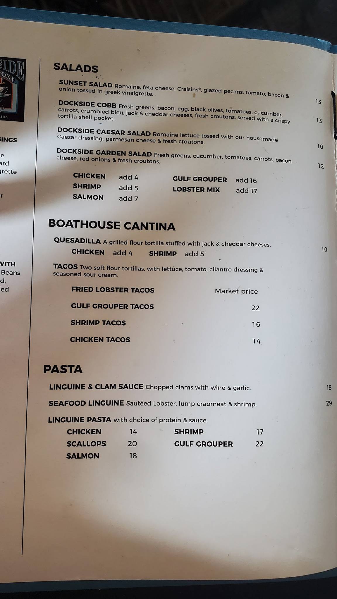 Menu at Dockside Waterfront Grill pub & bar, Venice