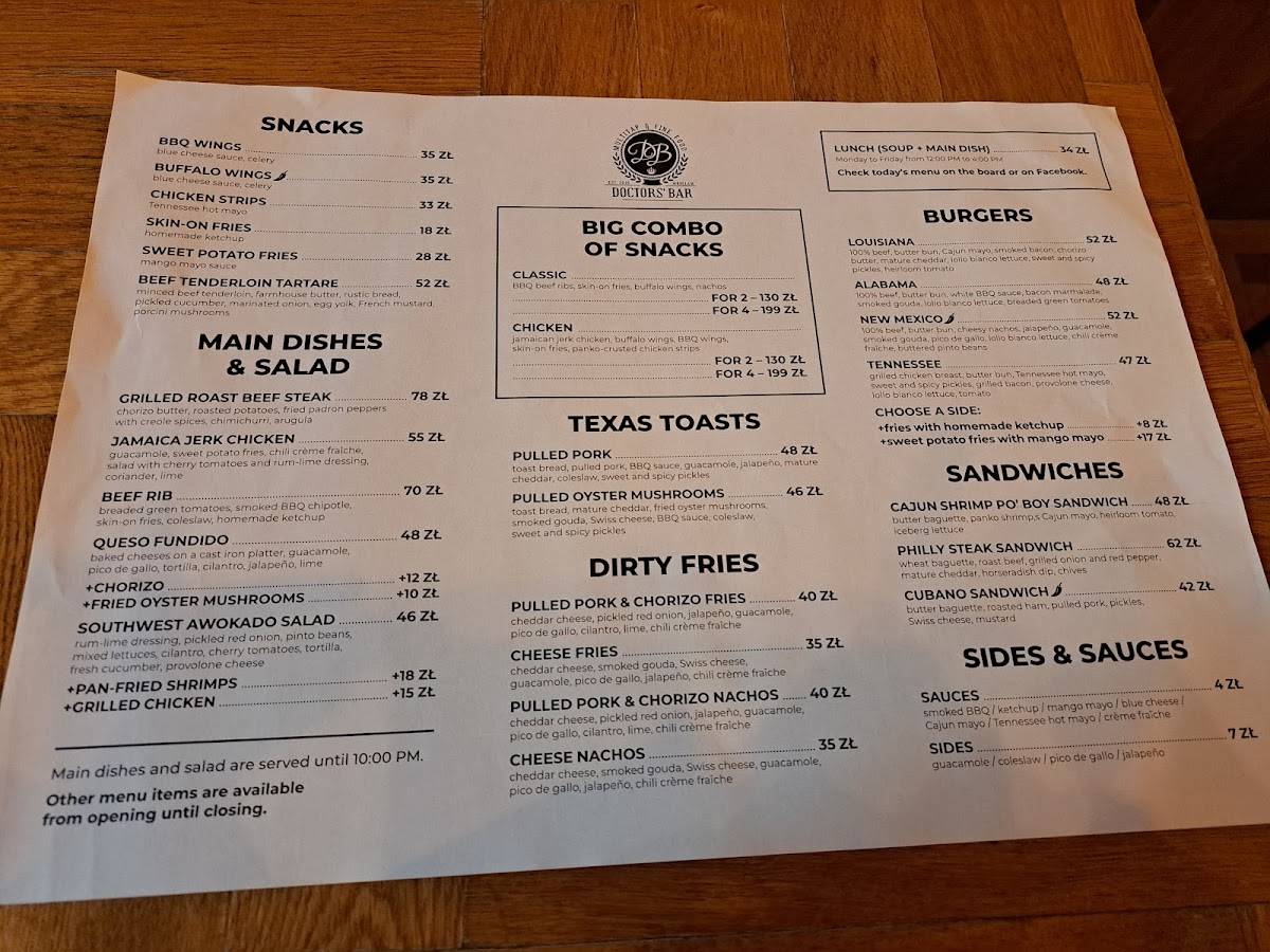 Menu at Doctors' Bar, Wrocław