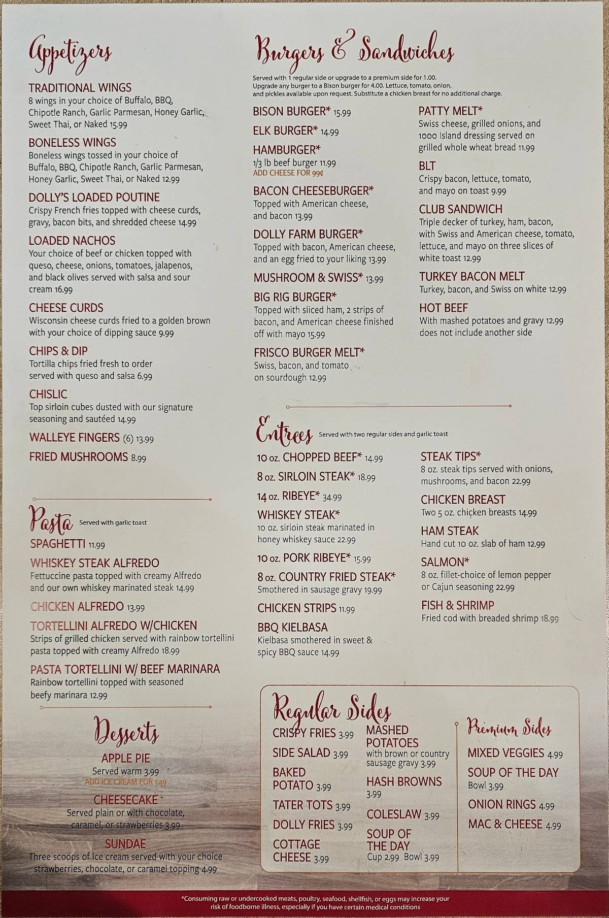 Menu at Dolly Down Grill pub & bar, Fargo, 19th Ave SW