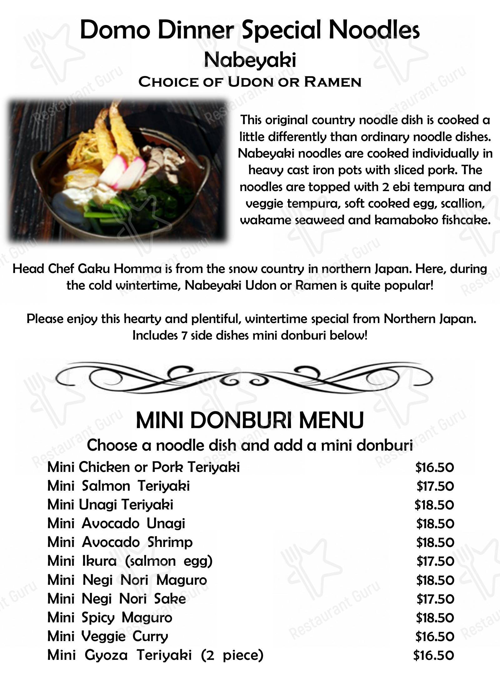 Menu at Domo Japanese Country Food Restaurant, Denver