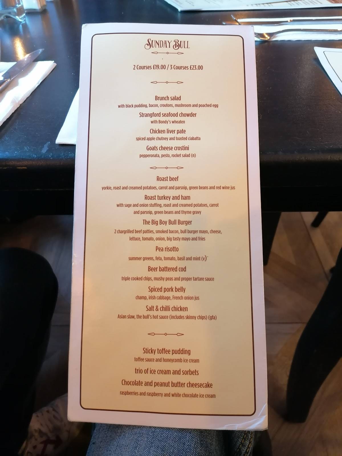 Menu at The Bull & Claw Donaghadee restaurant, Donaghadee