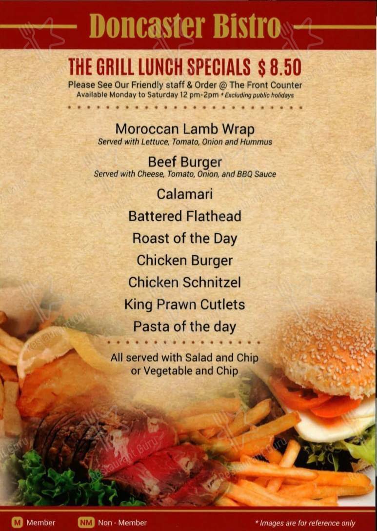 Menu at Doncaster Bistro restaurant, Scone
