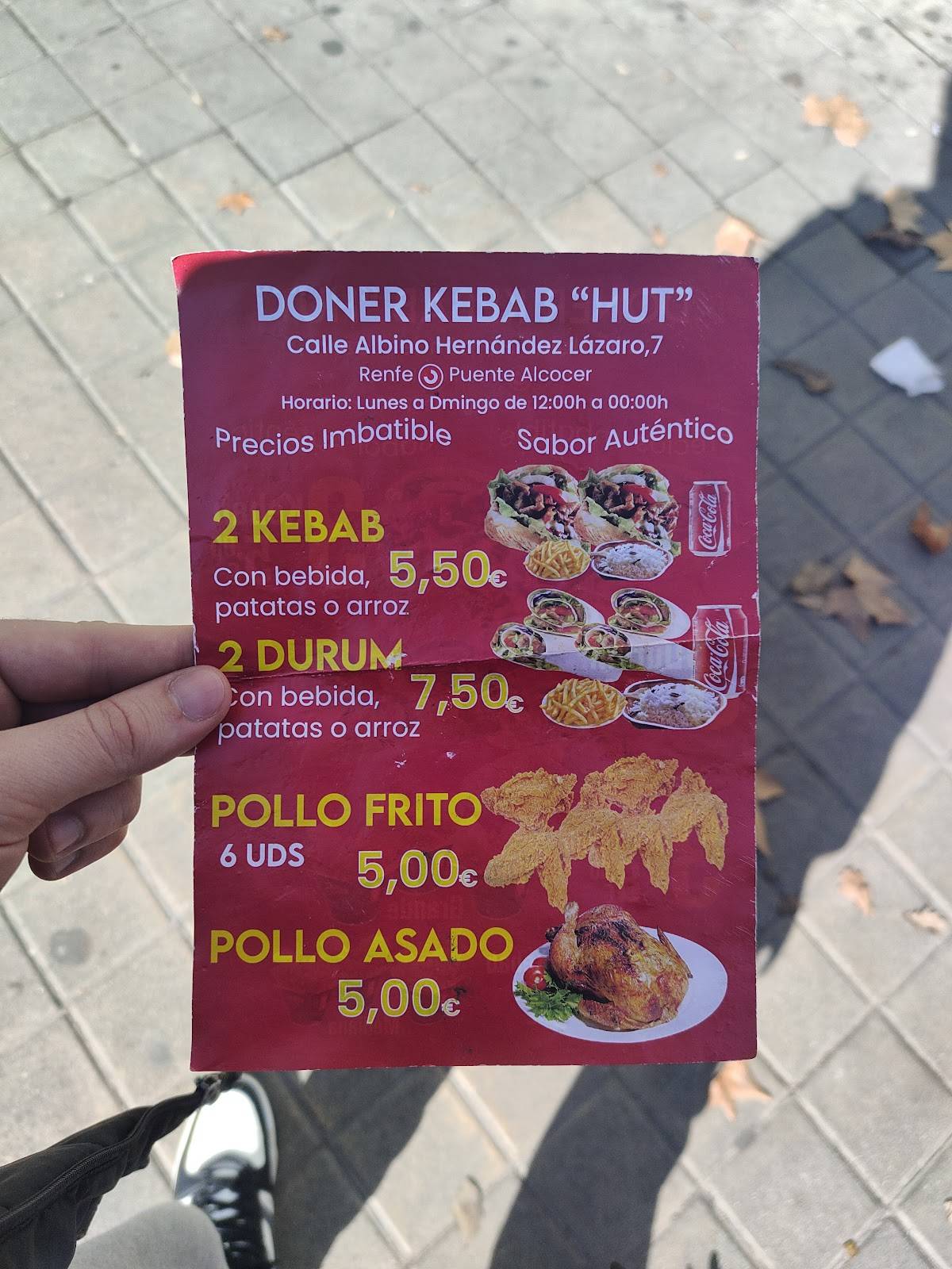 Menu at Döner Kebab Hut restaurant, Madrid, C. de Albino Hernández Lázaro