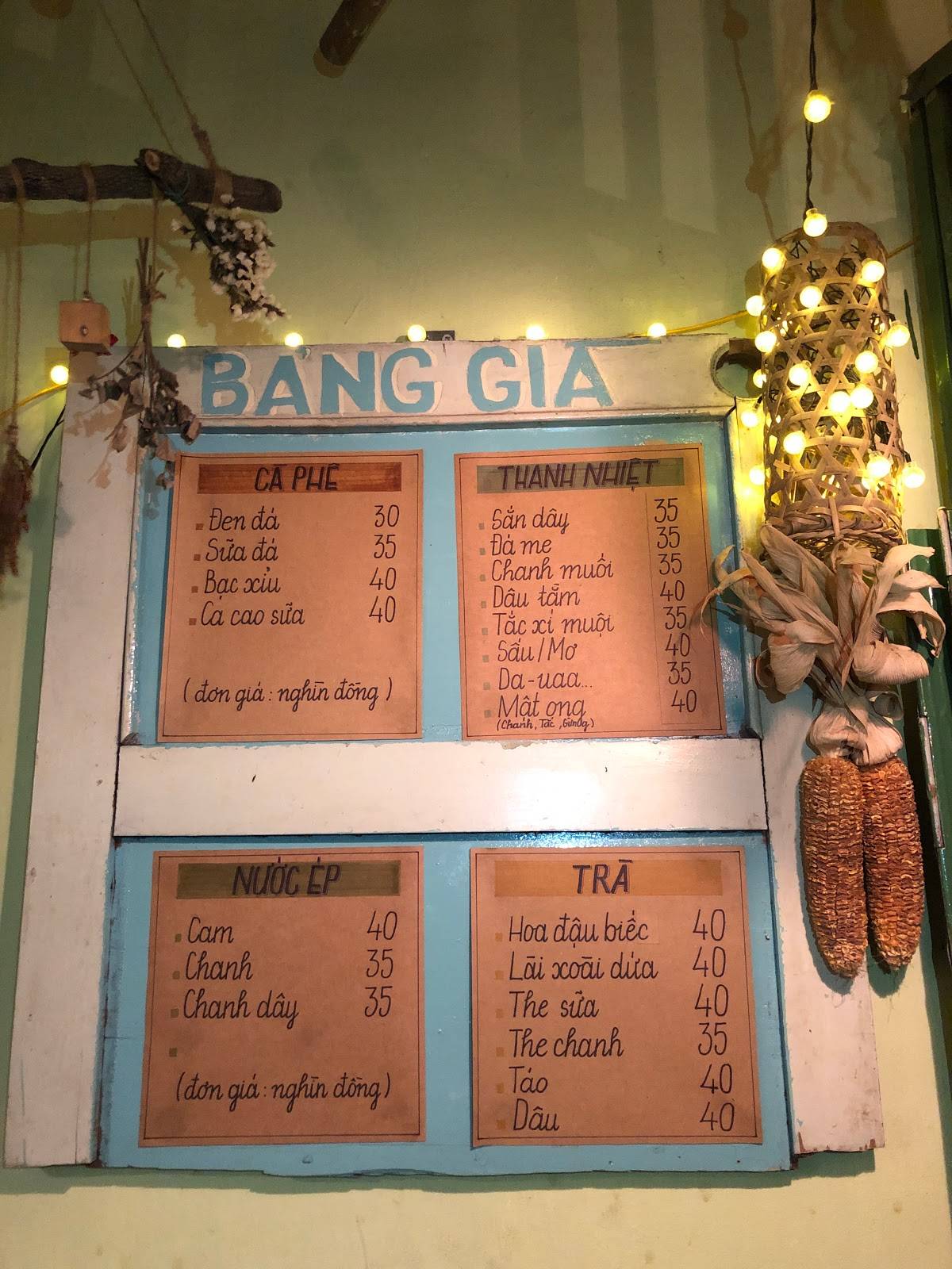 Menu at Dòng Cà Phê cafe, Ho Chi Minh City